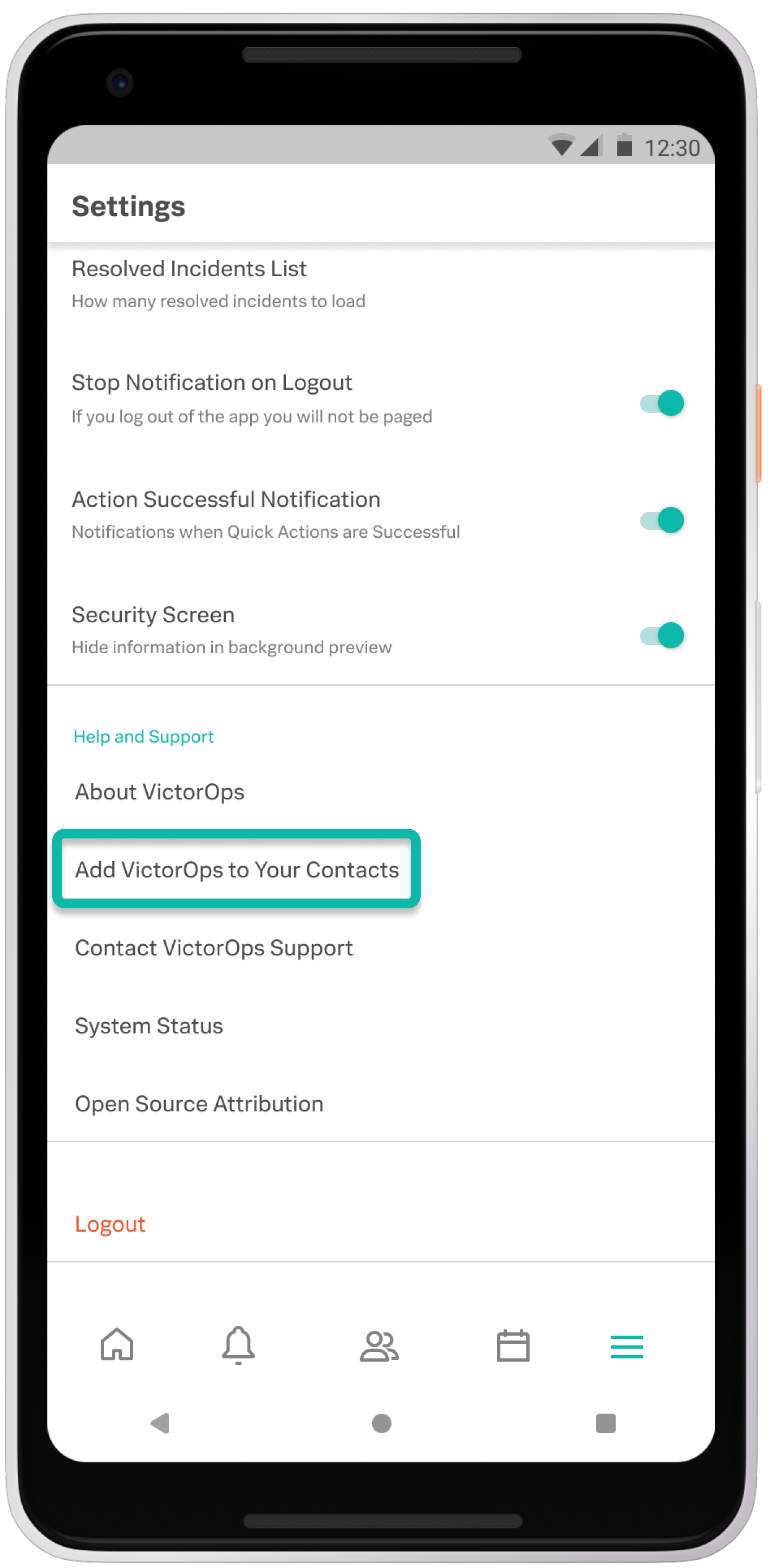 Mobile App - Settings Menu | Splunk On-Call Software