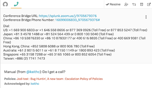Conference Bridges | Splunk On-Call Software